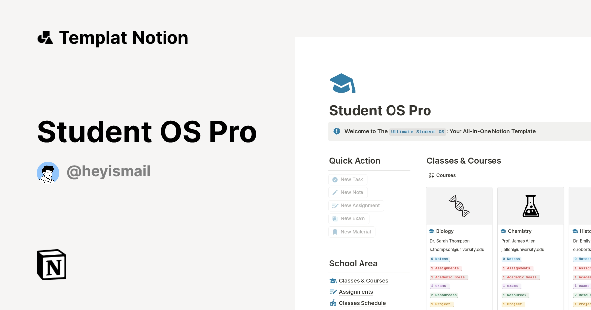 Student OS Pro Templat oleh heyismail | Notion Marketplace