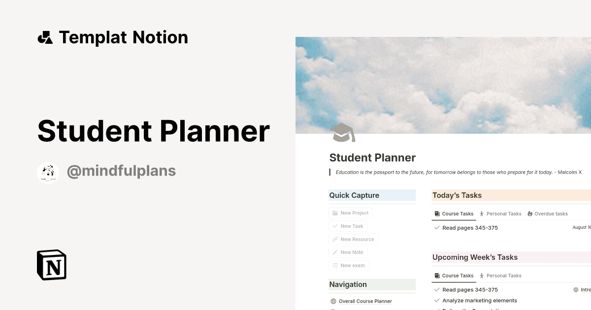 Templat Student Planner | Notion Marketplace