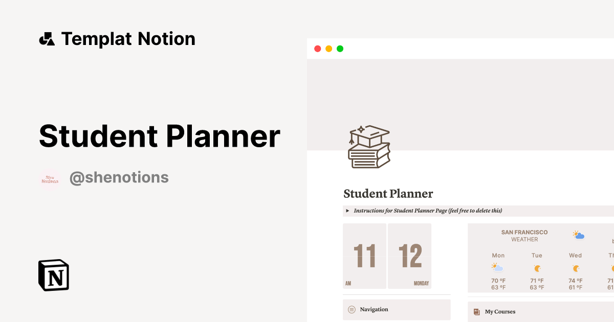 Student Planner Templat oleh She Notions | Notion Marketplace