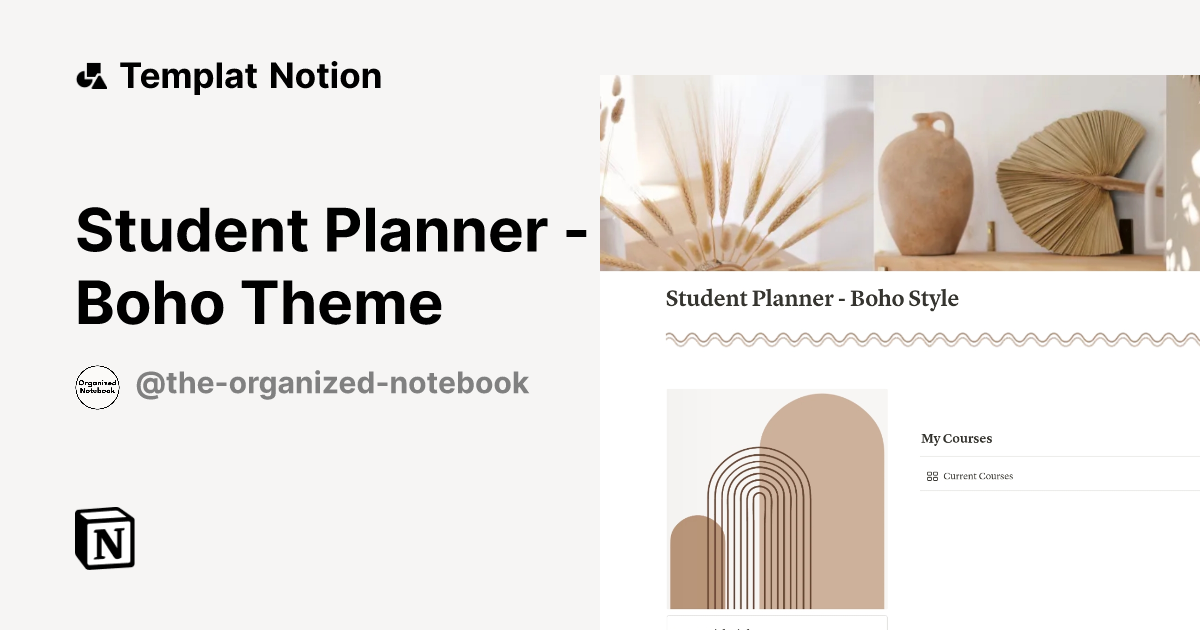 Templat Student Planner - Boho Theme | Notion Marketplace