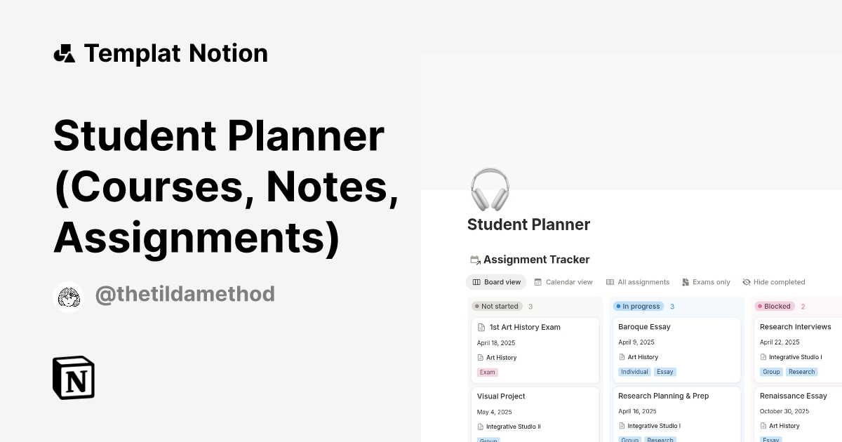 Student Planner (Courses, Notes, Assignments) Templat oleh The Tilda ...
