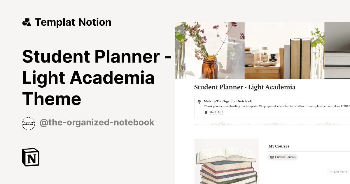 Templat Student Planner - Light Academia Theme | Notion Marketplace
