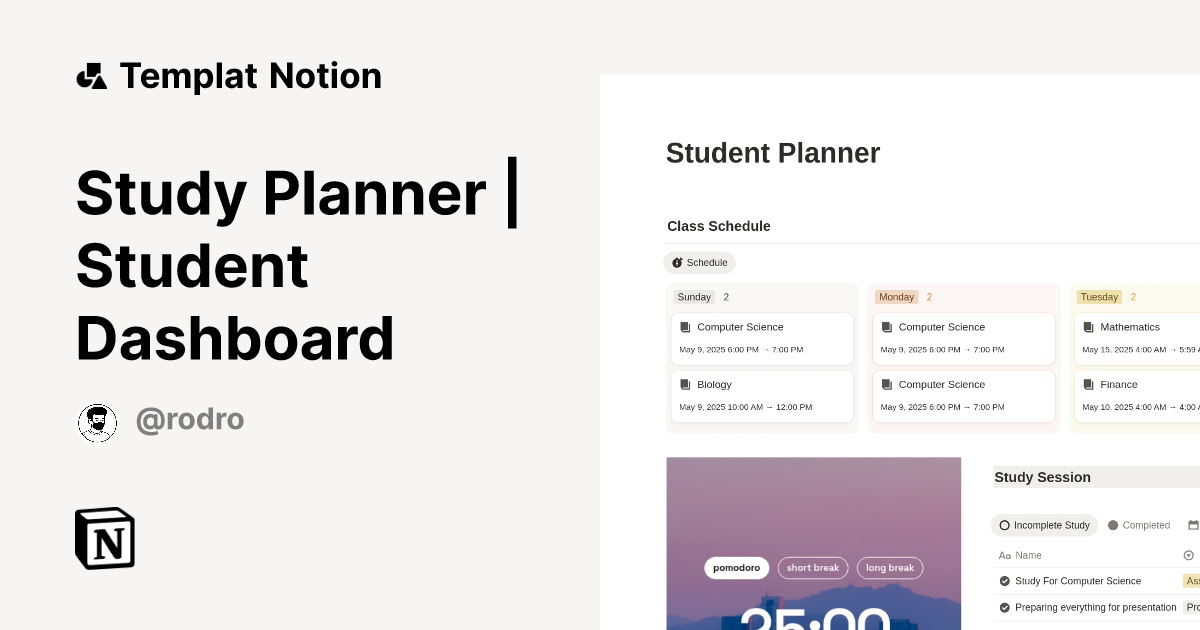 Templat Study Planner | Student Dashboard | Notion Marketplace