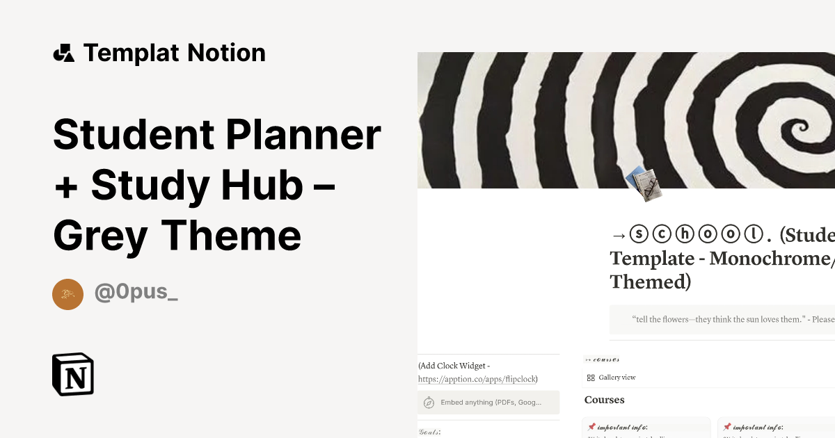 Student Planner + Study Hub – Grey Theme Templat oleh 0PUS | Notion ...