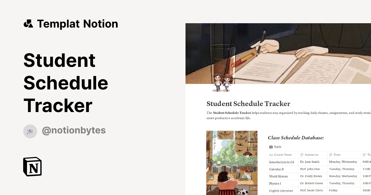 Student Schedule Tracker Templat oleh Notion Bytes | Notion Marketplace