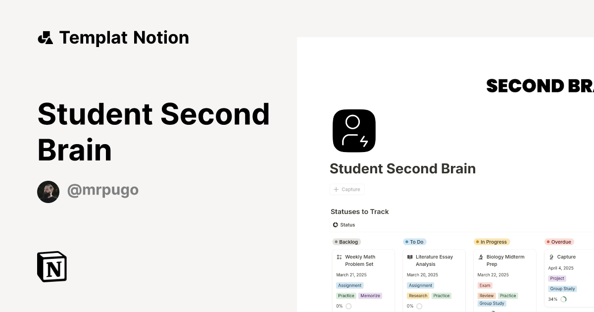 Templat Student Second Brain | Notion Marketplace