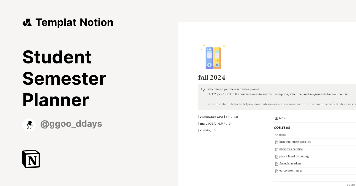 Templat Student Semester Planner | Notion Marketplace