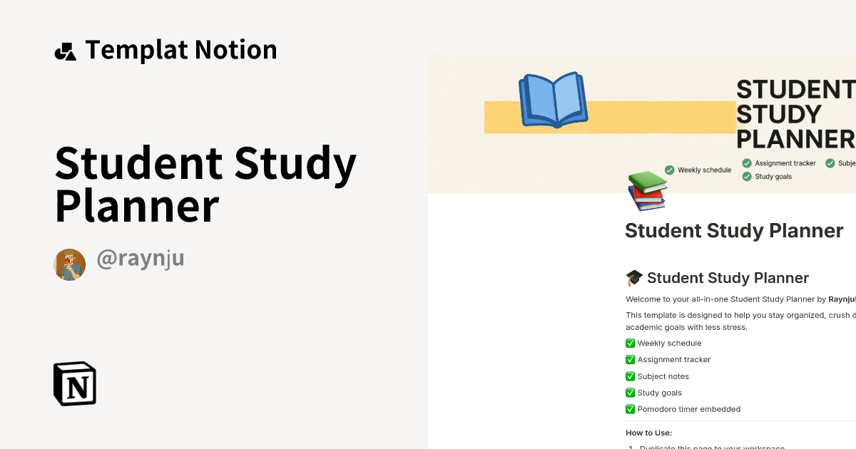 Templat Student Study Planner | Notion Marketplace