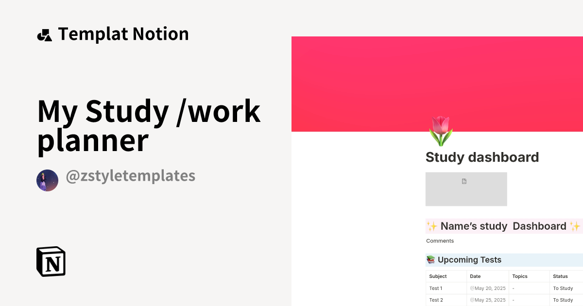 My Study /work planner Templat oleh ZAK | Notion Marketplace
