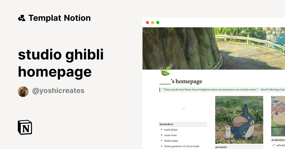Templat studio ghibli homepage | Notion Marketplace