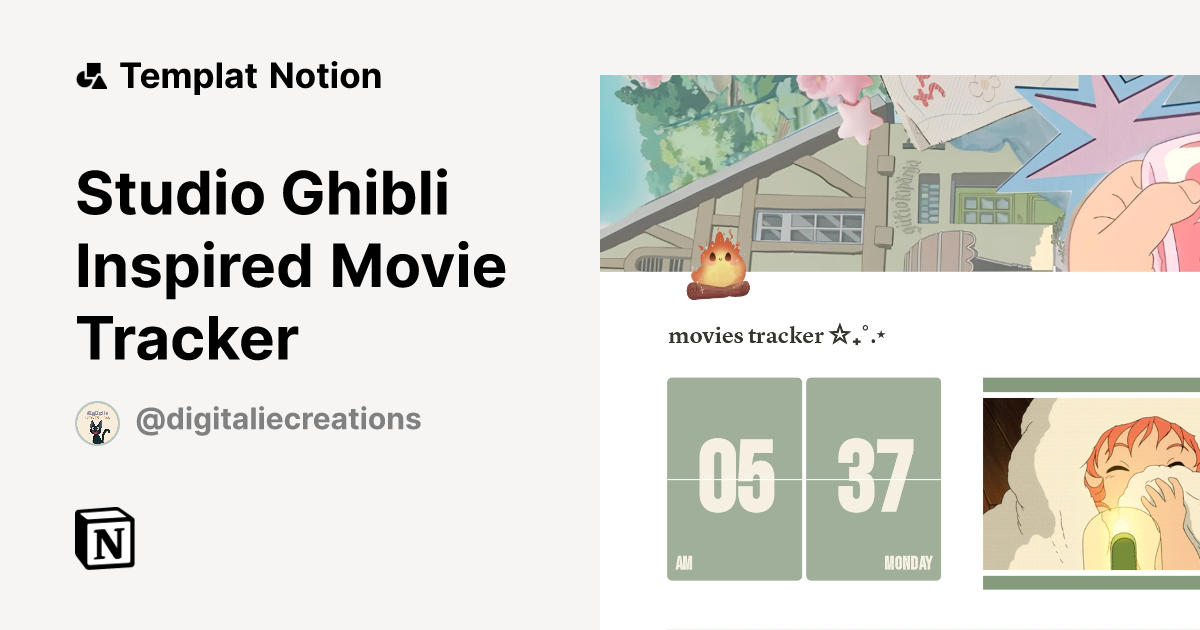 Templat Studio Ghibli Inspired Movie Tracker | Notion Marketplace