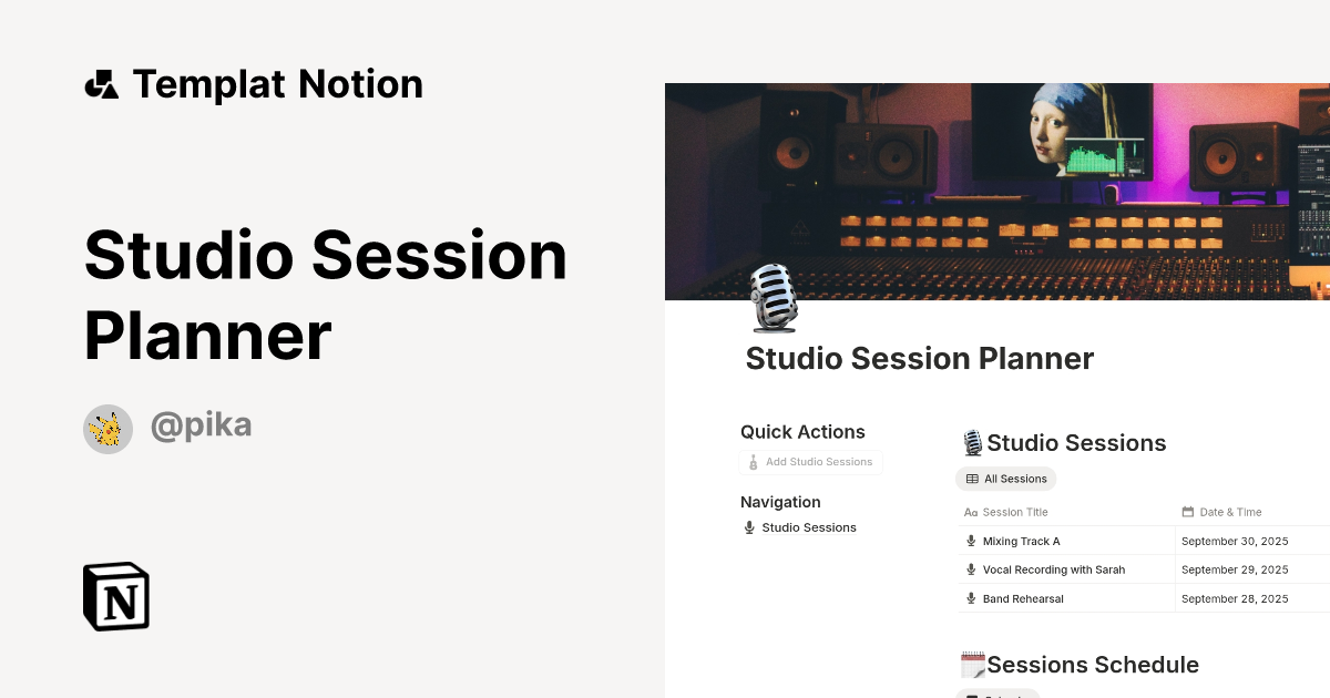 Templat Studio Session Planner | Notion Marketplace