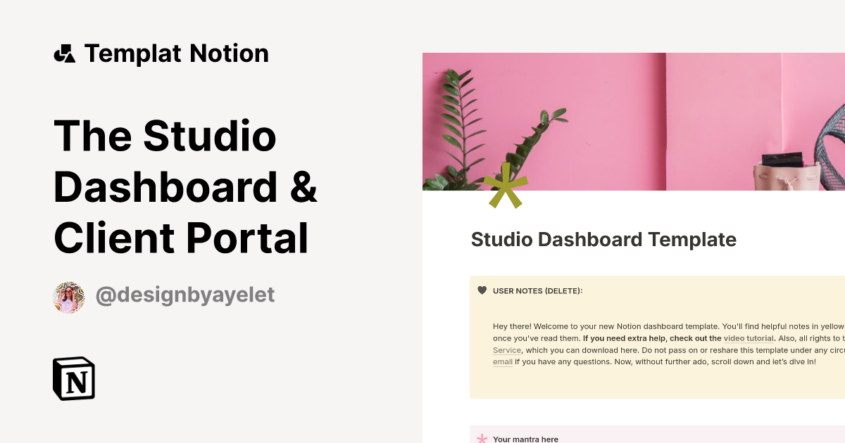 Templat The Studio Dashboard & Client Portal | Notion Marketplace