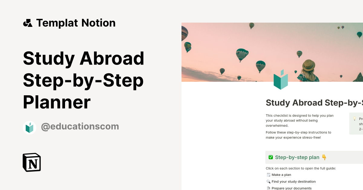 Templat Study Abroad Step-by-Step Planner | Notion Marketplace