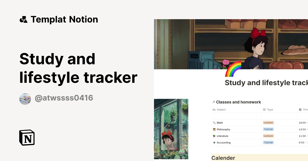 Study and lifestyle tracker Templat oleh ATWS | Notion Marketplace