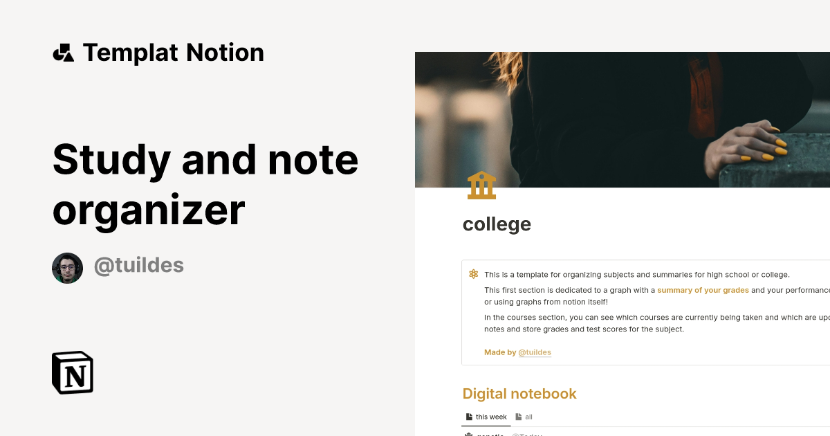 Templat Study and note organizer | Notion Marketplace