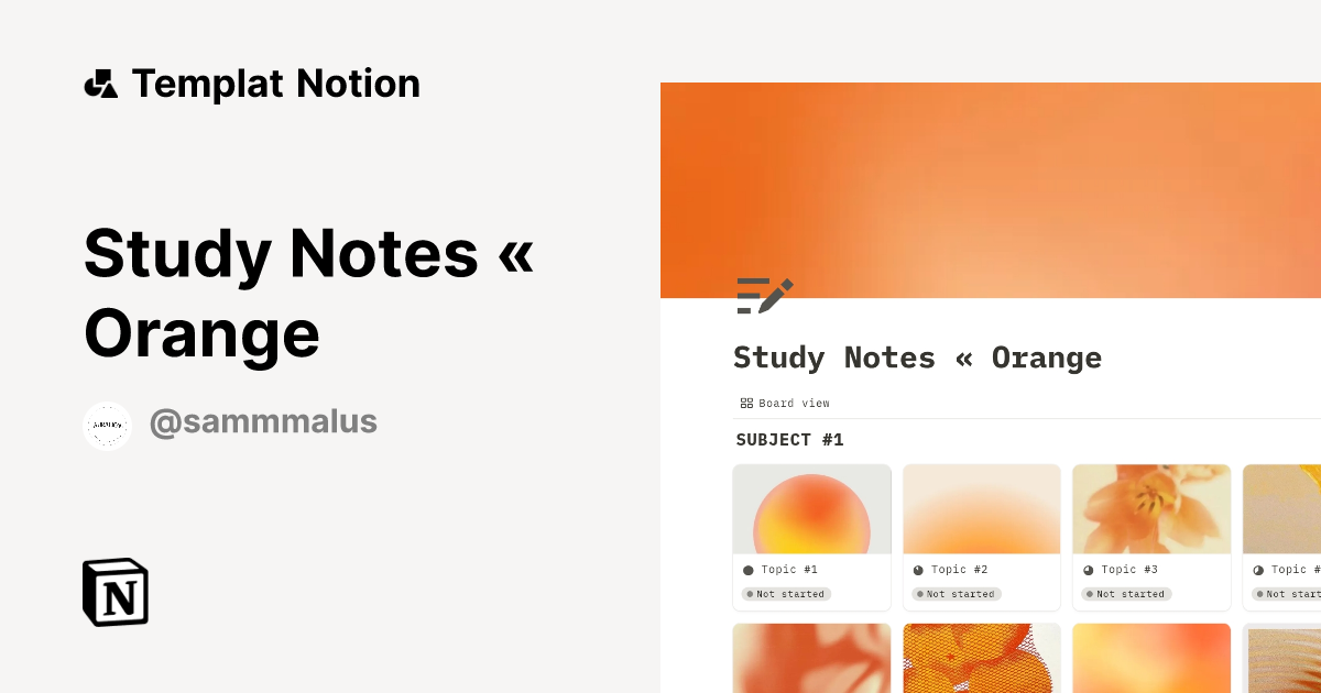 Study Notes « Orange Templat oleh samm | Notion Marketplace