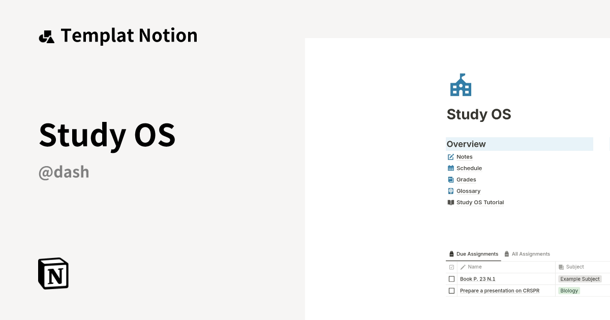 Study OS Templat oleh Dash | Notion Marketplace