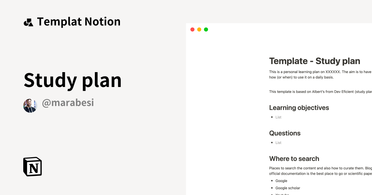 Study plan Templat oleh Matheus Marabesi | Notion Marketplace