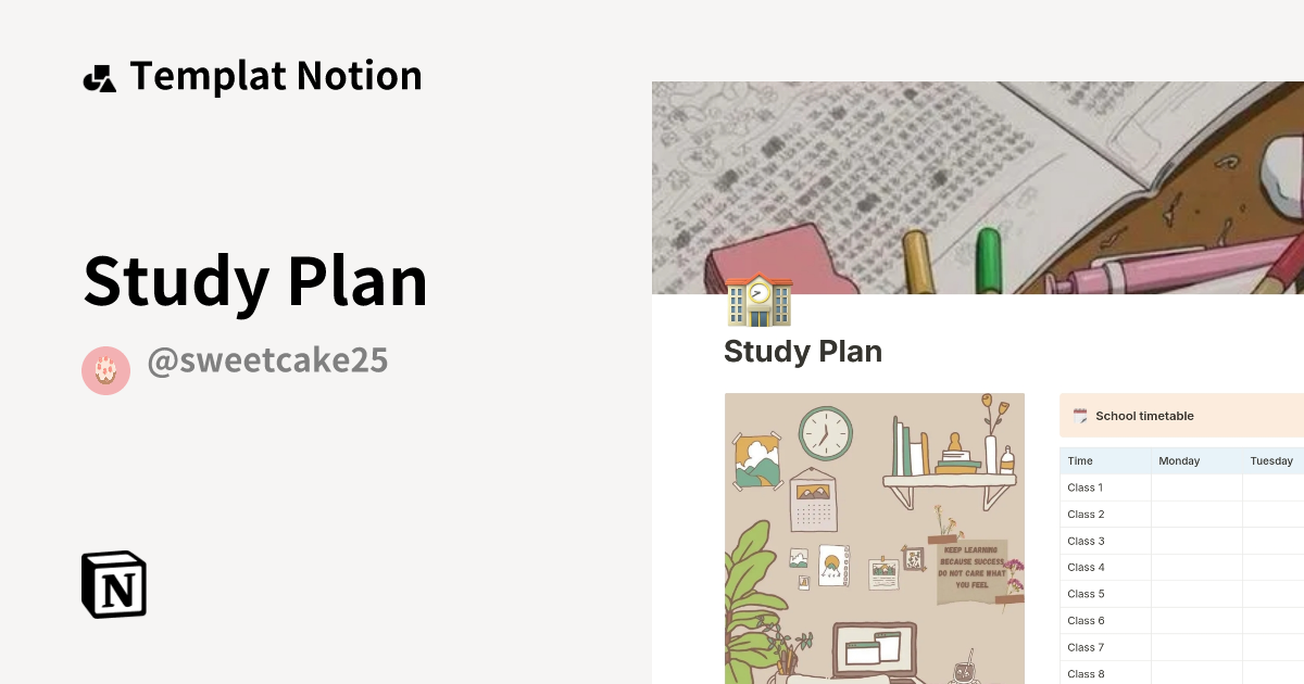Study Plan Templat oleh Sweet Cake | Notion Marketplace