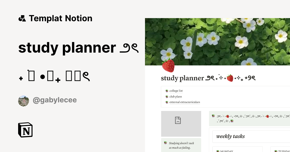 Templat study planner ౨ৎ ˖ ࣪⊹ •🍓•⊹₊ ⋆୨ৎ | Notion Marketplace