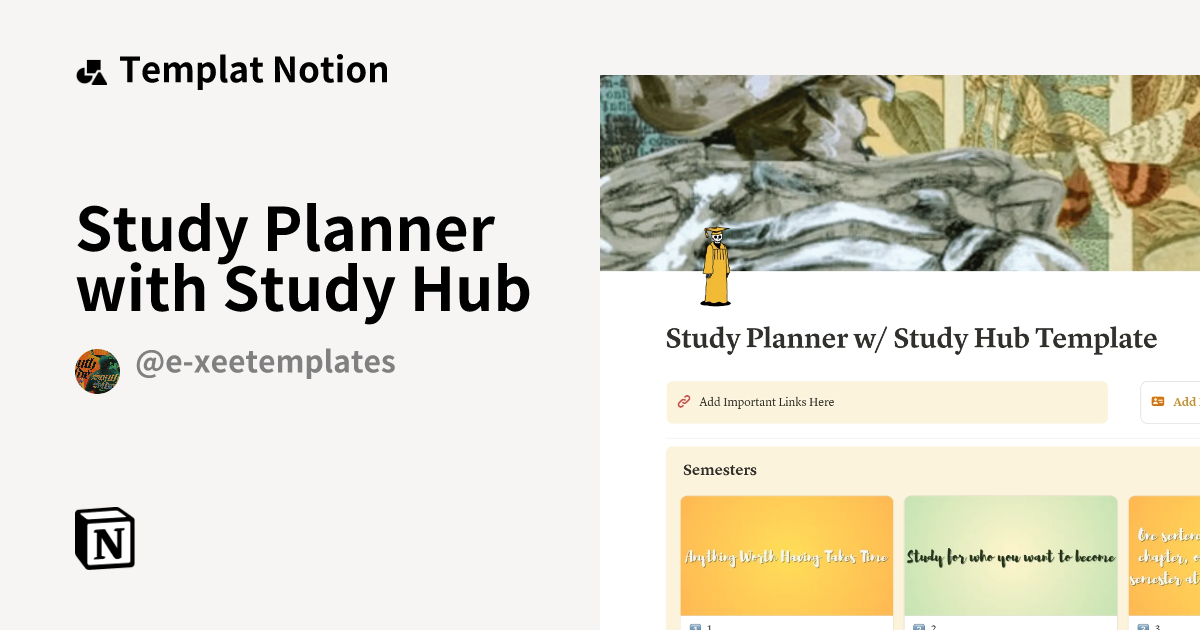 Study Planner with Study Hub Templat oleh E-Xee | Notion Marketplace