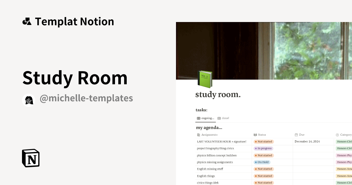Study Room Templat oleh Michelle.Templates | Notion Marketplace