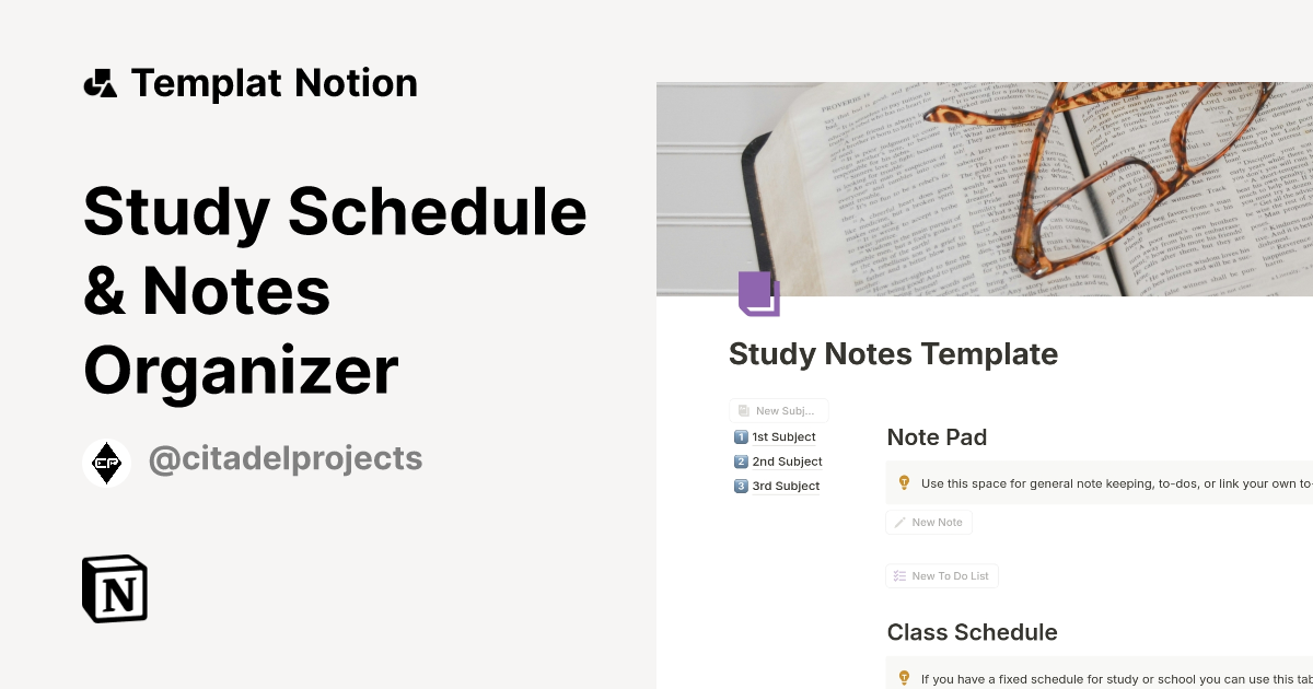 Study Schedule & Notes Organizer Templat oleh Citadel Projects | Notion ...