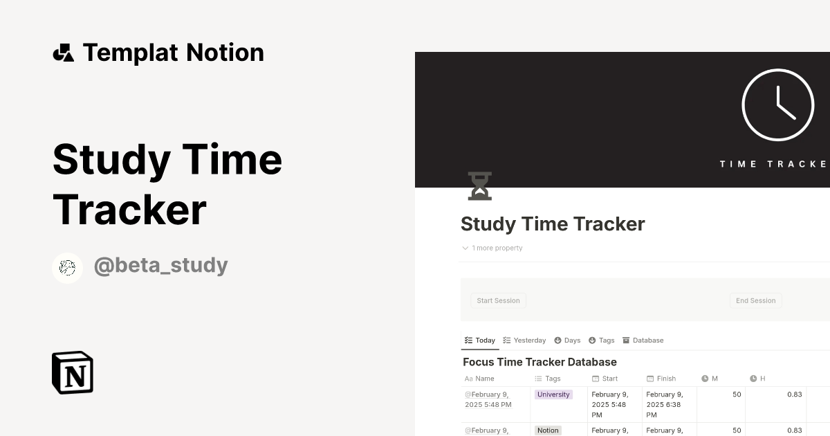 Study Time Tracker Templat oleh Beta Dreamer | Notion Marketplace