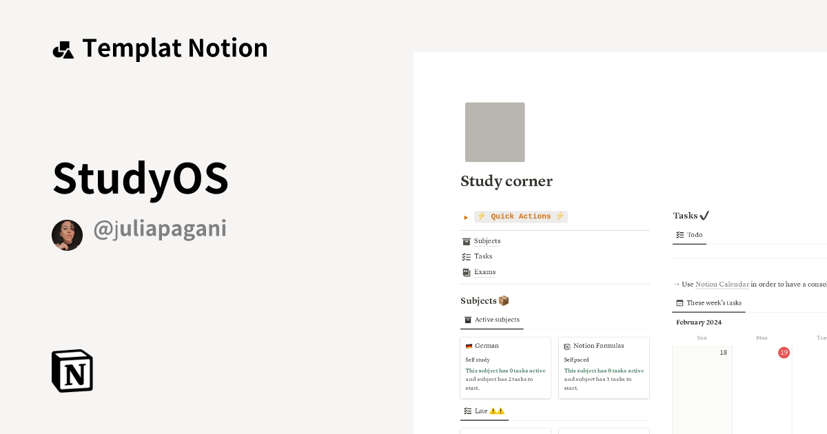 StudyOS Templat oleh Julia Pagani | Notion Marketplace