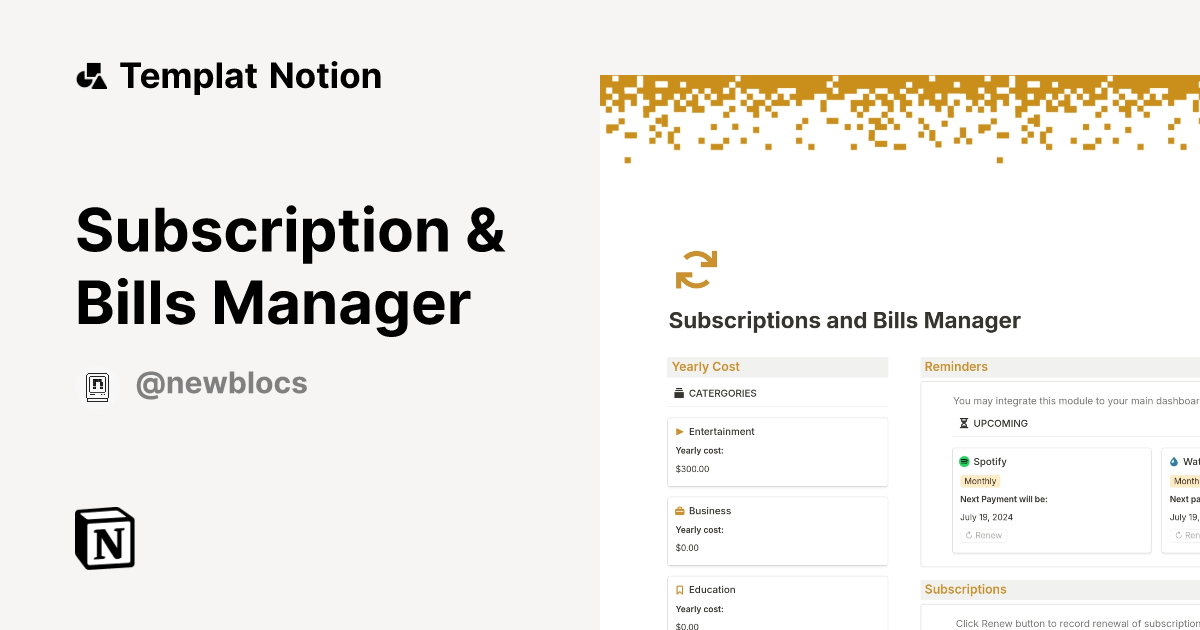 Templat Subscription & Bills Manager | Notion Marketplace