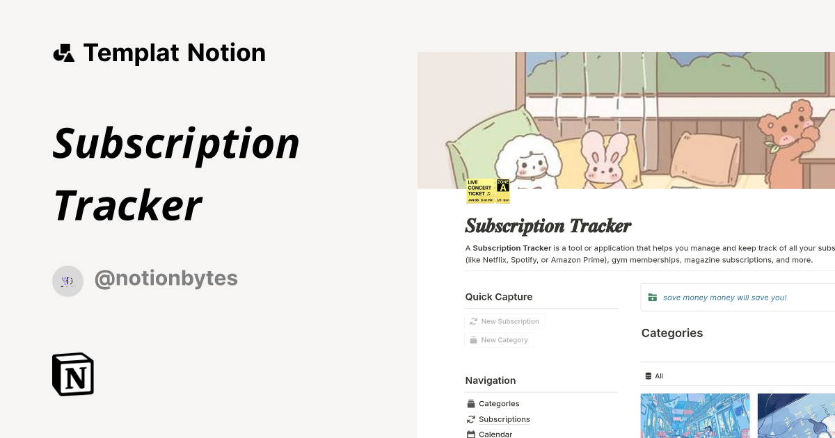 Templat 𝑺𝒖𝒃𝒔𝒄𝒓𝒊𝒑𝒕𝒊𝒐𝒏 𝑻𝒓𝒂𝒄𝒌𝒆𝒓 | Notion Marketplace