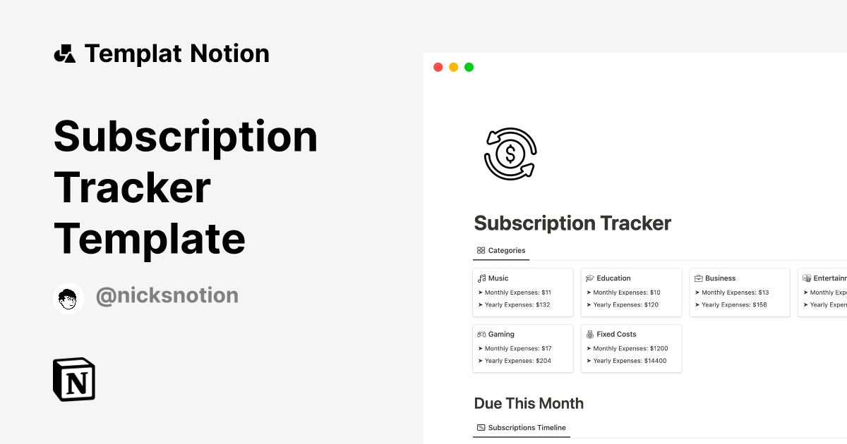 Subscription Tracker Template Templat oleh NicksNotion | Notion Marketplace