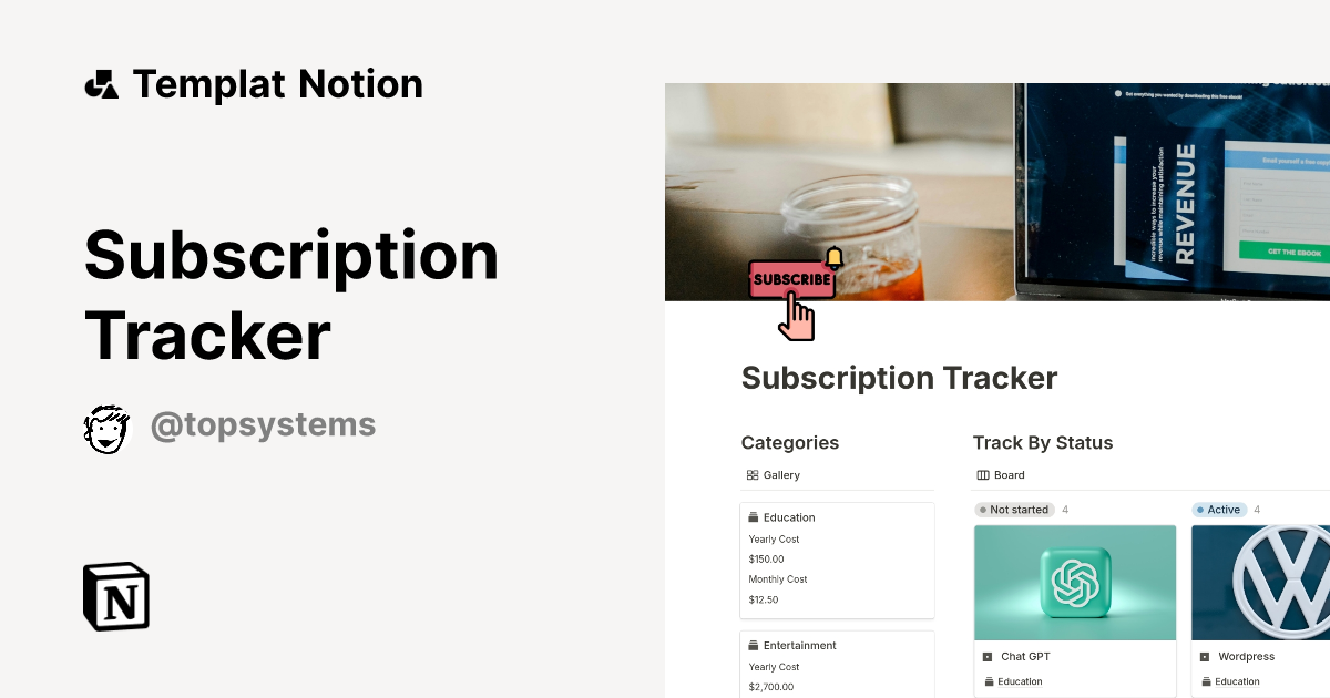 Subscription Tracker Templat oleh TopSystems.io | Notion Marketplace