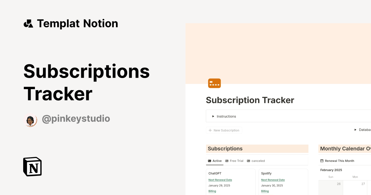 Subscriptions Tracker Templat oleh Pinkey | Notion Marketplace