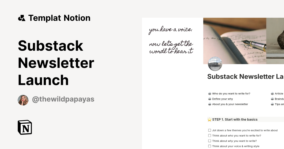 Substack Newsletter Launch Templat oleh Jasmin | Notion Marketplace