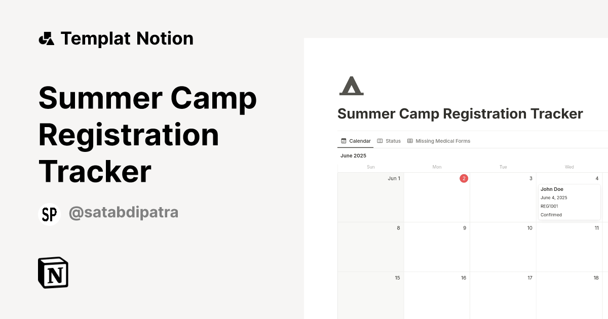Summer Camp Registration Tracker Templat oleh Satabdi Patra | Notion ...