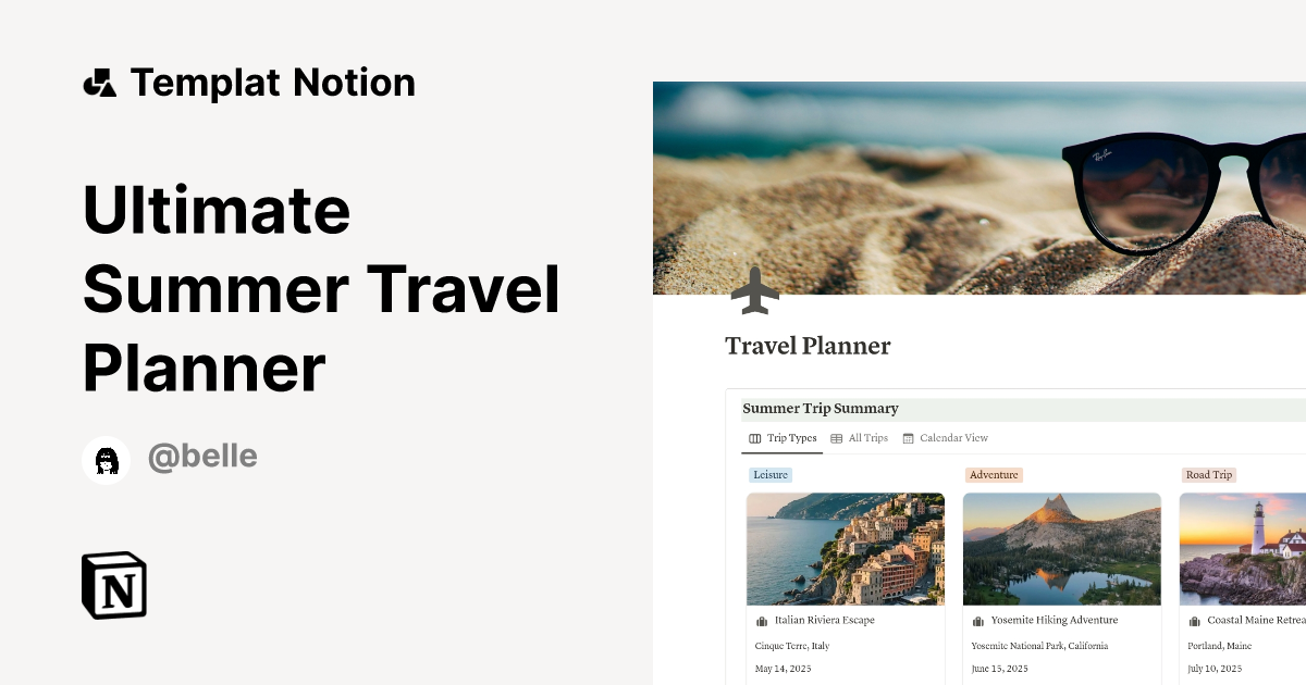 Ultimate Summer Travel Planner Templat oleh Belle | Notion Marketplace