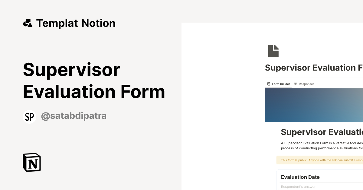 Supervisor Evaluation Form Templat oleh Satabdi Patra | Notion Marketplace