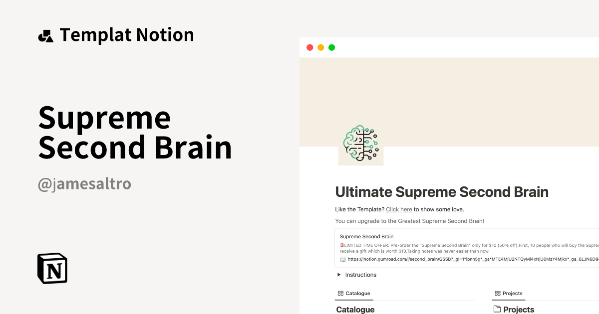 Supreme Second Brain Templat oleh James | Altro | Notion Marketplace