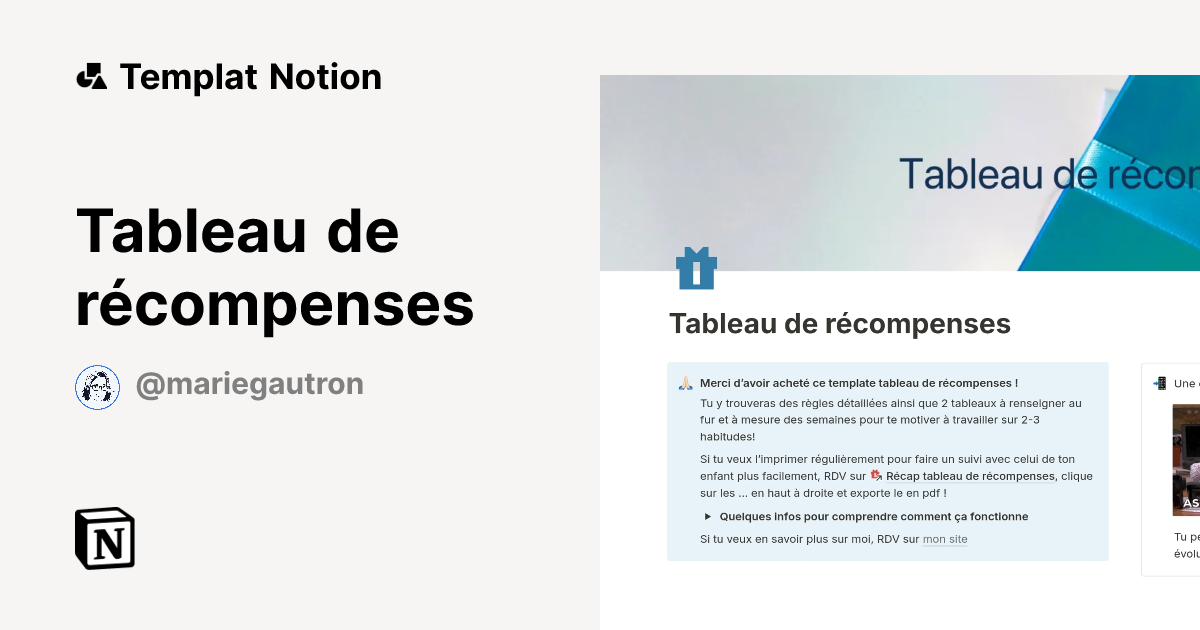 Tableau de récompenses Templat oleh Marie Gautron 💙 WebOrga | Notion ...