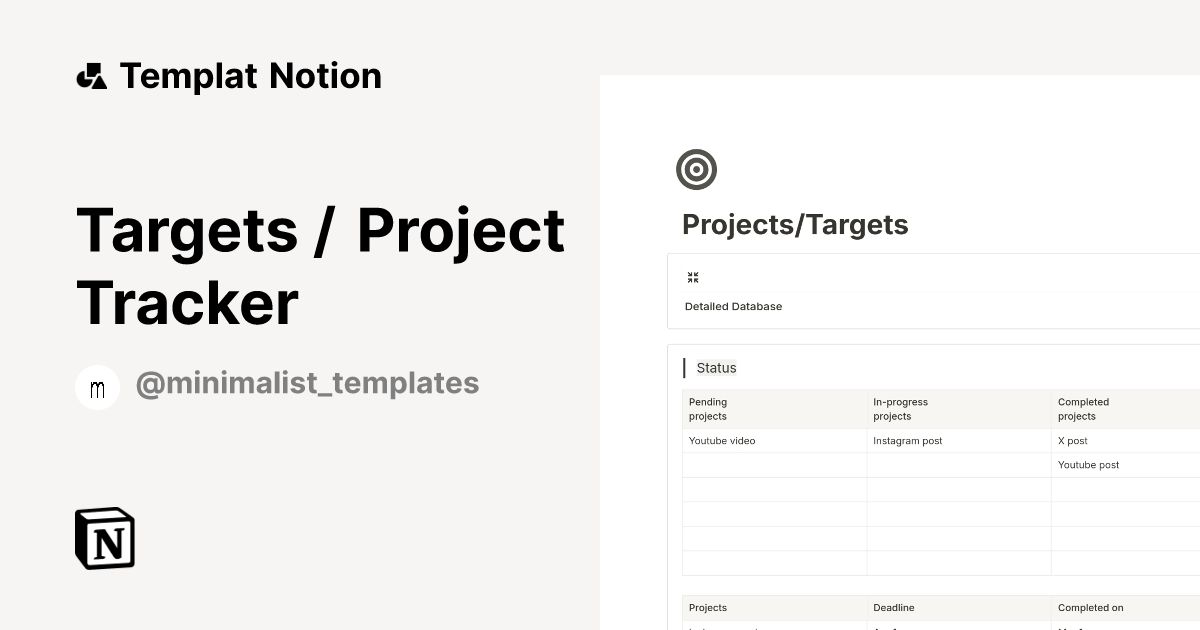 Targets / Project Tracker Templat oleh Minimalist Templates | Notion ...