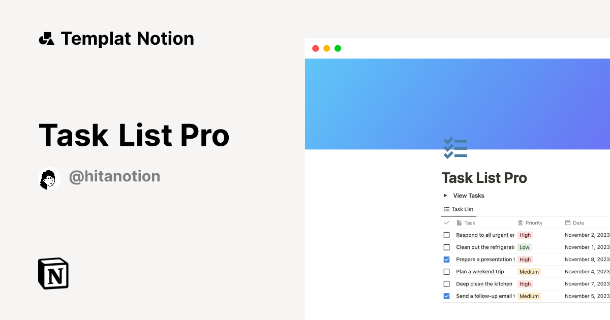 Templat Task List Pro | Notion Marketplace