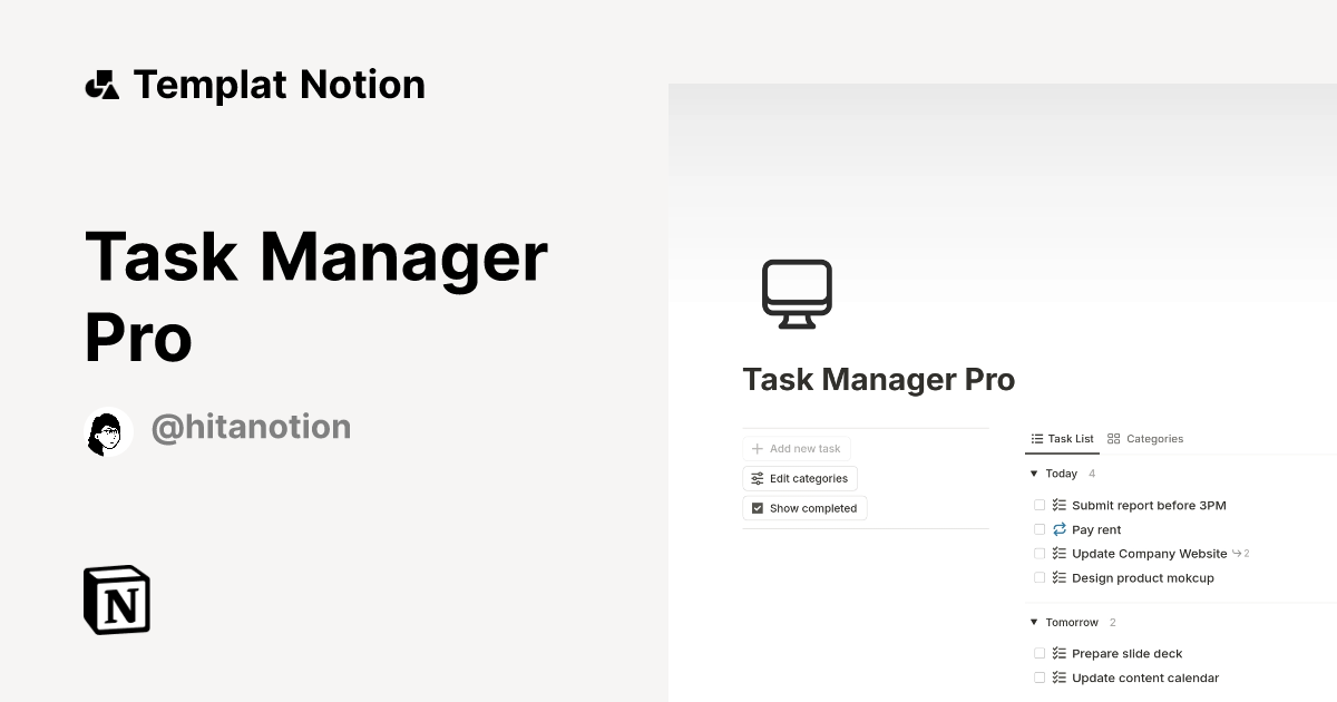 Templat Task Manager Pro | Notion Marketplace