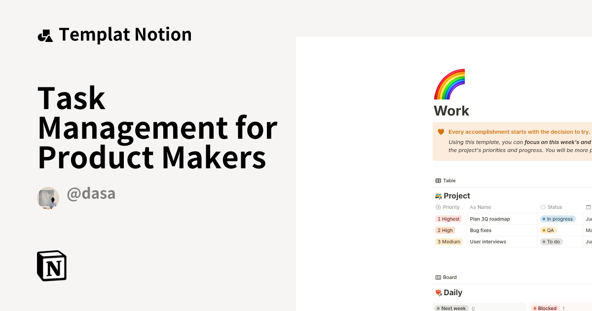 Templat Task Management for Product Makers | Notion Marketplace