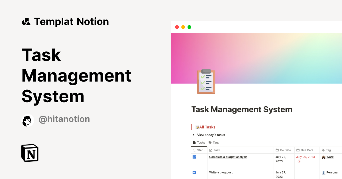 Templat Task Management System | Notion Marketplace