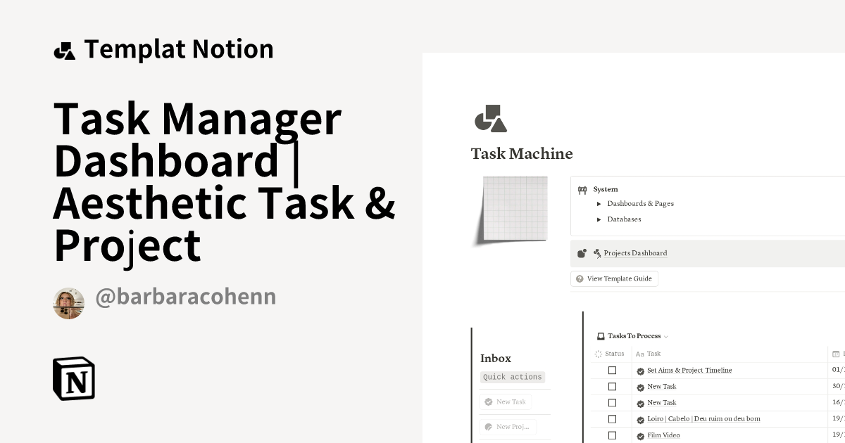 Templat Task Manager Dashboard | Aesthetic Task & Project | Notion Marketplace