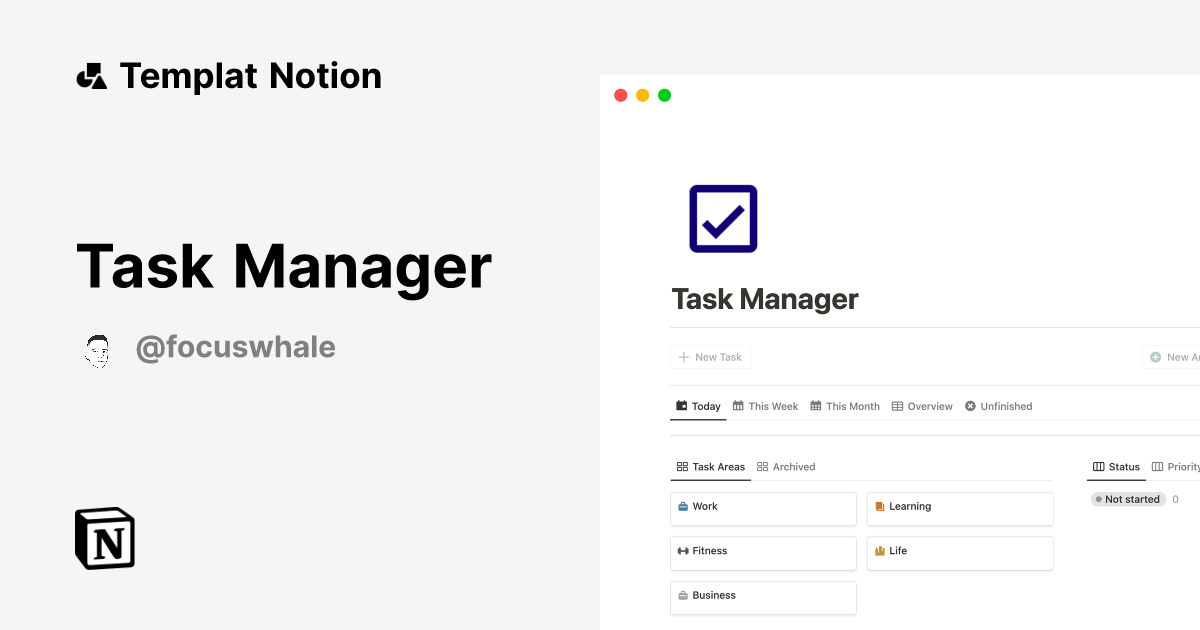 Task Manager Templat oleh FocusWhale | Notion Marketplace