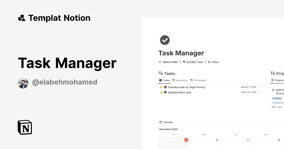 Task Manager Templat oleh Elabeh Mohamed | Notion Marketplace