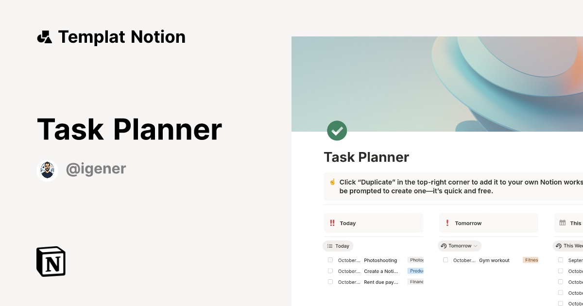 Templat Task Planner | Notion Marketplace